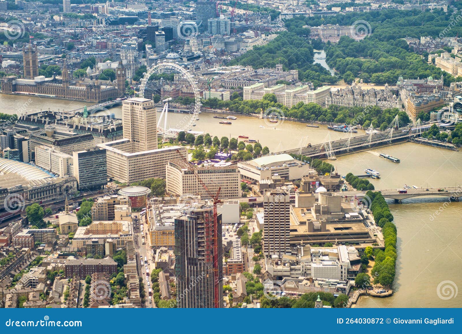 Aerial View of Westminster Area and Thames River from a Flying ...