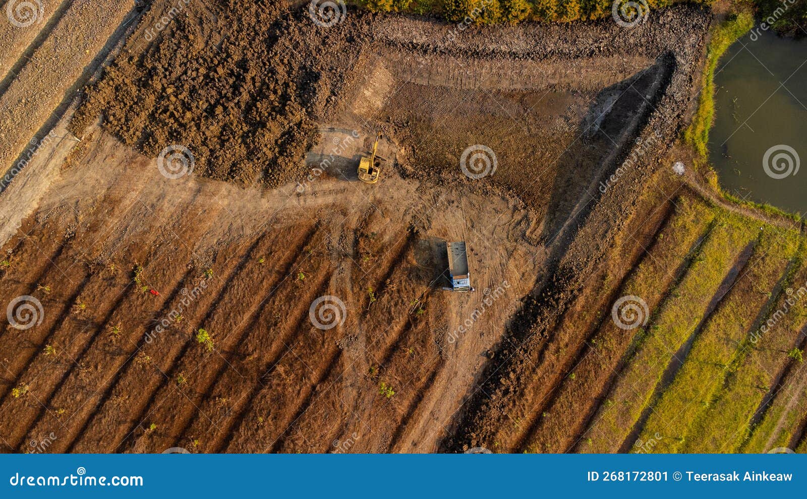 Aerial View of a Wheel Loader Excavator with a Backhoe Loading Sand ...