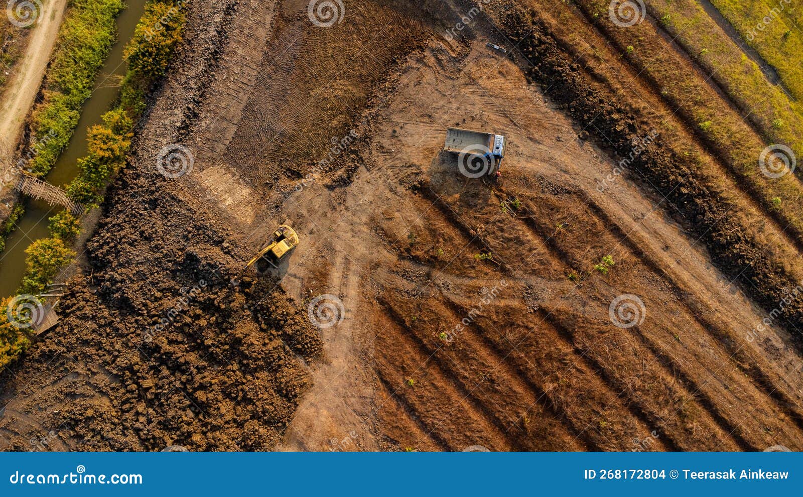 Aerial View of a Wheel Loader Excavator with a Backhoe Loading Sand ...