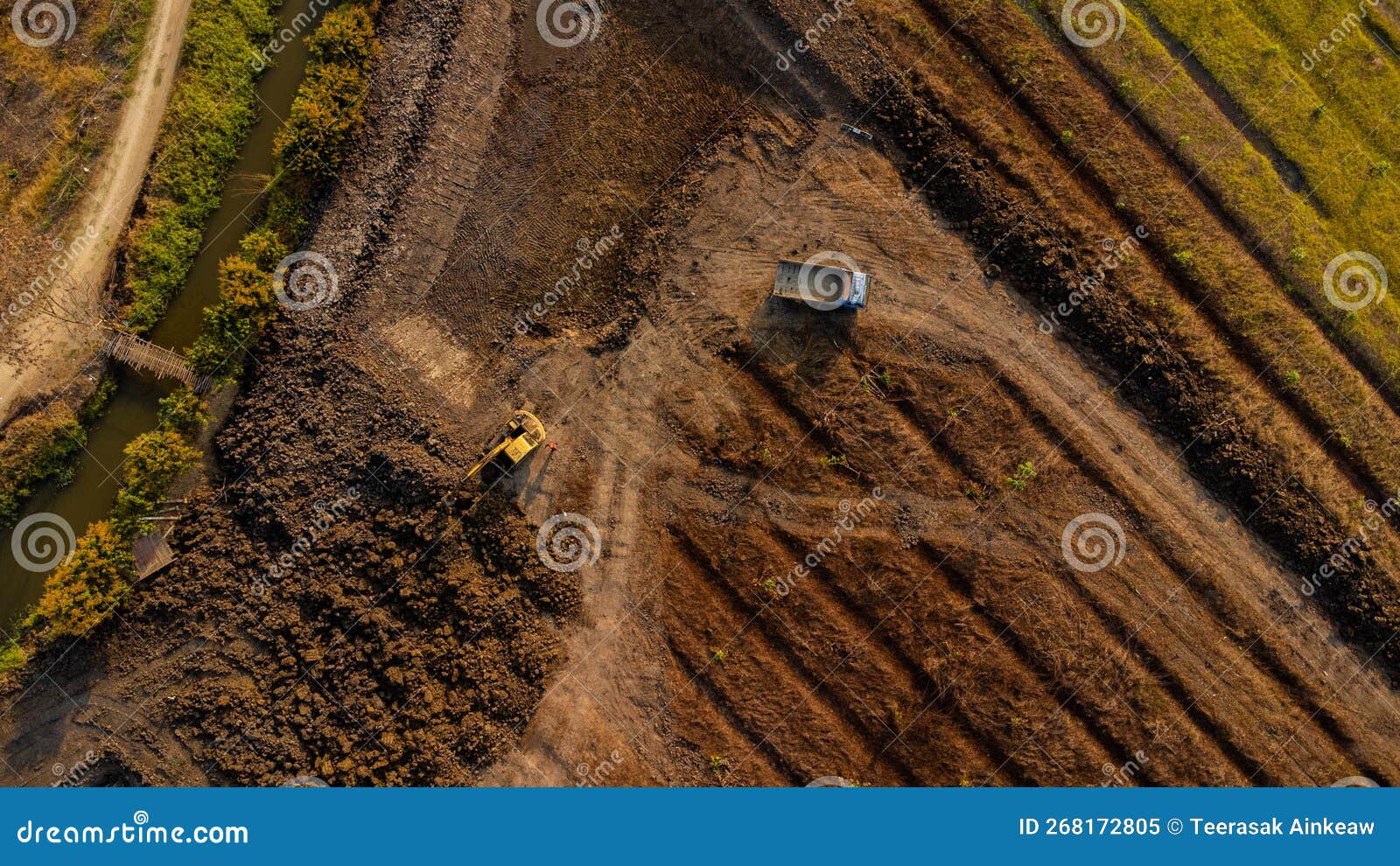 Aerial View of a Wheel Loader Excavator with a Backhoe Loading Sand ...