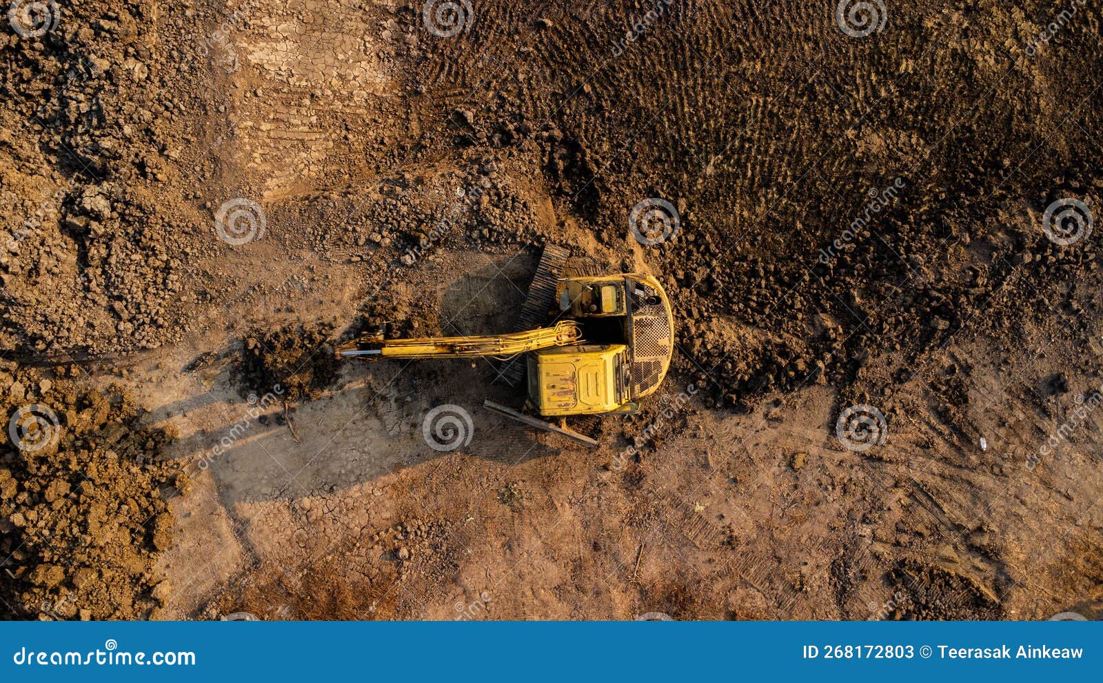 Aerial View of Wheel Loader Excavator with Backhoe Unloading Sand in ...