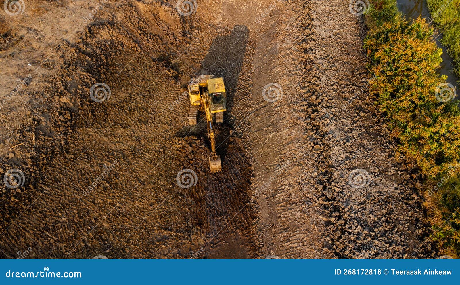 Aerial View of Wheel Loader Excavator with Backhoe Unloading Sand in ...