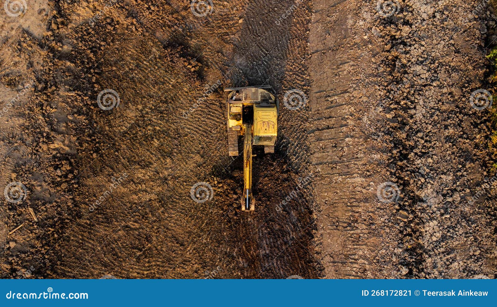 Aerial View of Wheel Loader Excavator with Backhoe Unloading Sand in ...