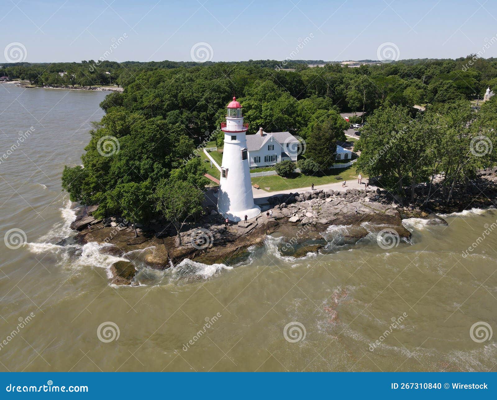 Aerial View of a White Lighthouse Stock Photo - Image of nature, town ...