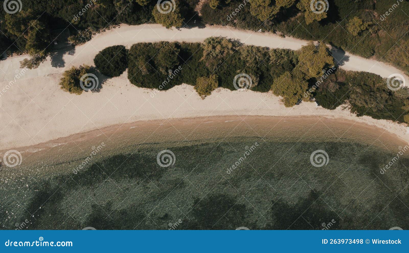 Aerial View of a White Wand Beach Surrounde by Trees Stock Photo ...