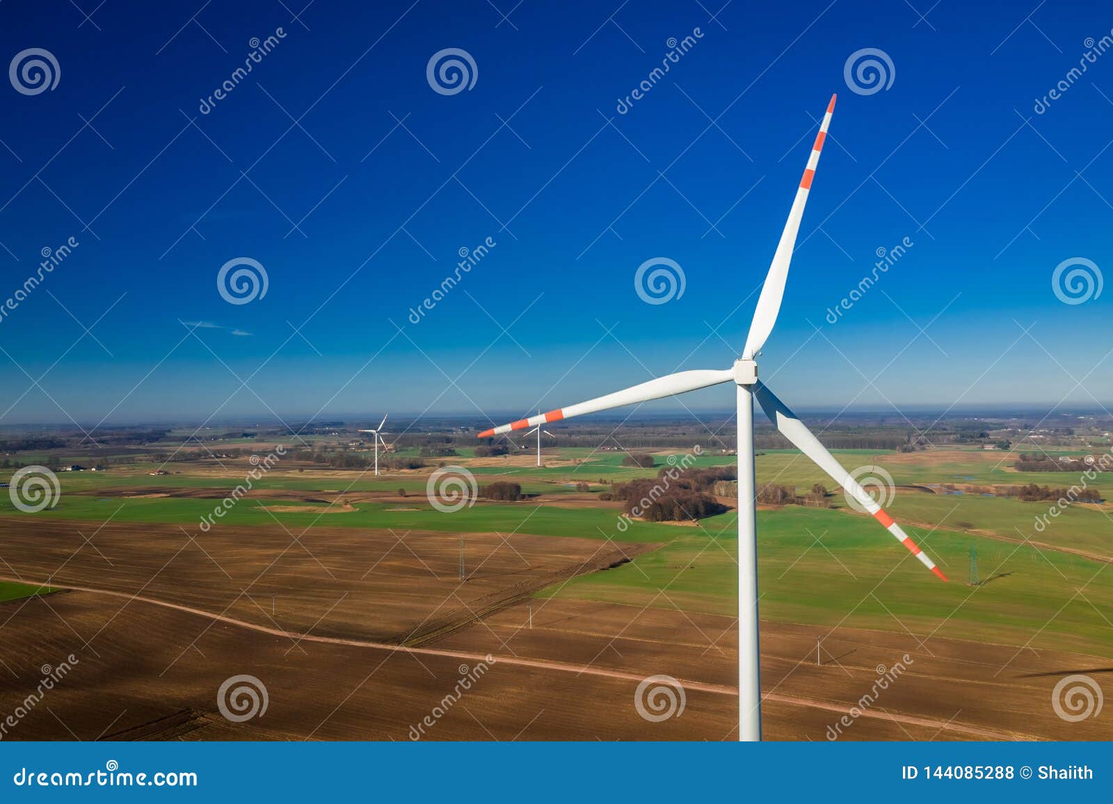 Aerial View of White Wind Turbines in a Field Stock Photo - Image of ...