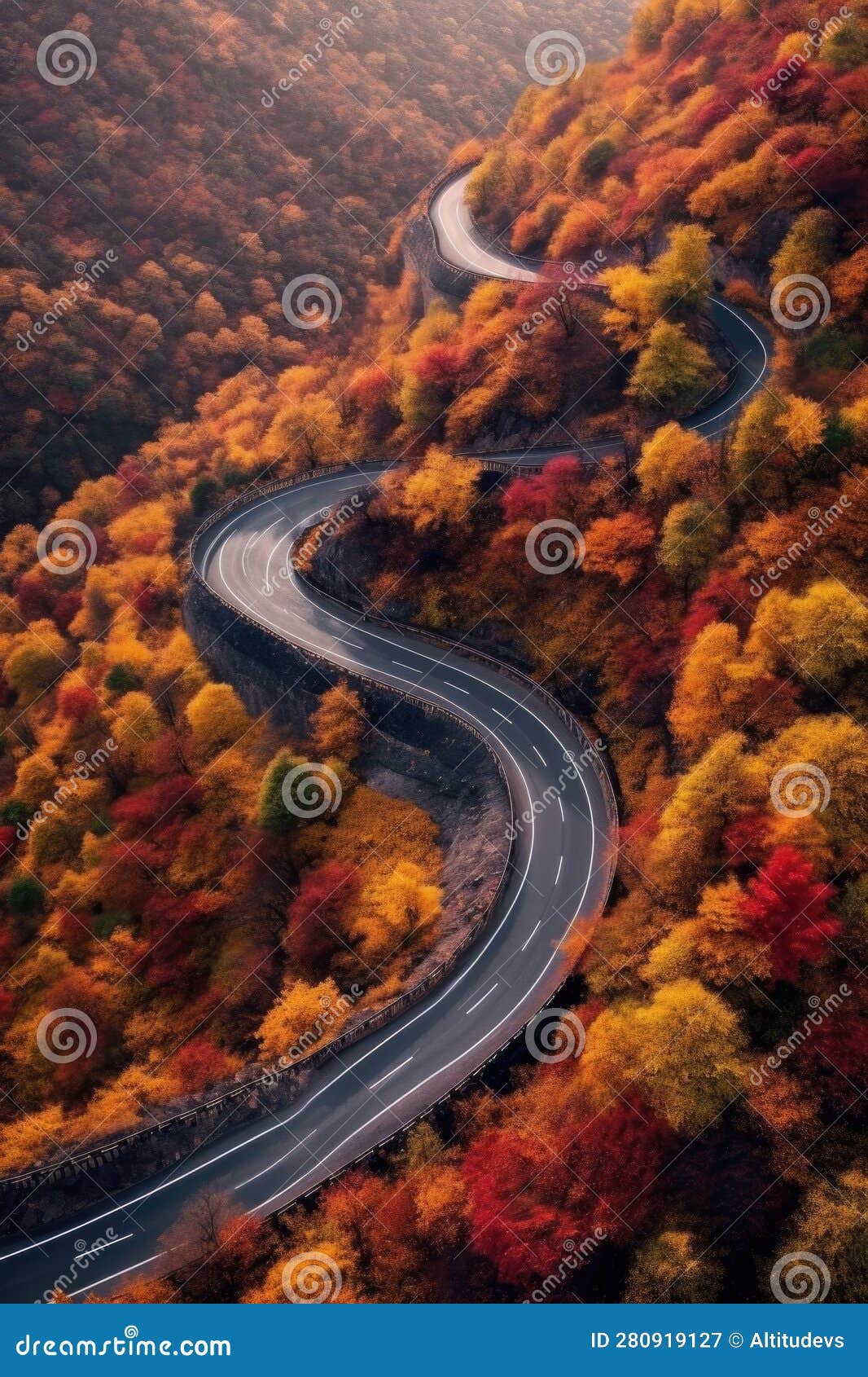 Aerial View of a Winding Road through Fall Colors Stock Illustration ...