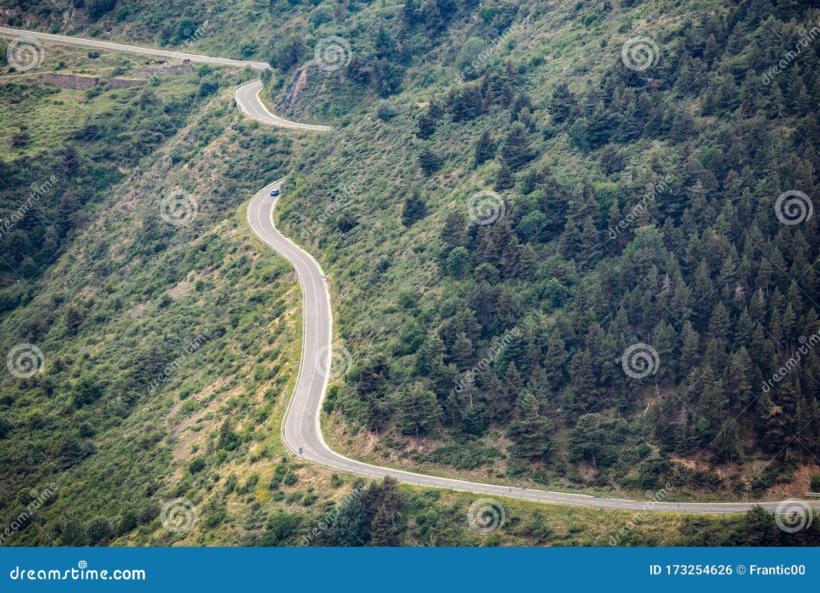 View of a Winding Road from the High Mountain Pass in Pyrenees Stock ...