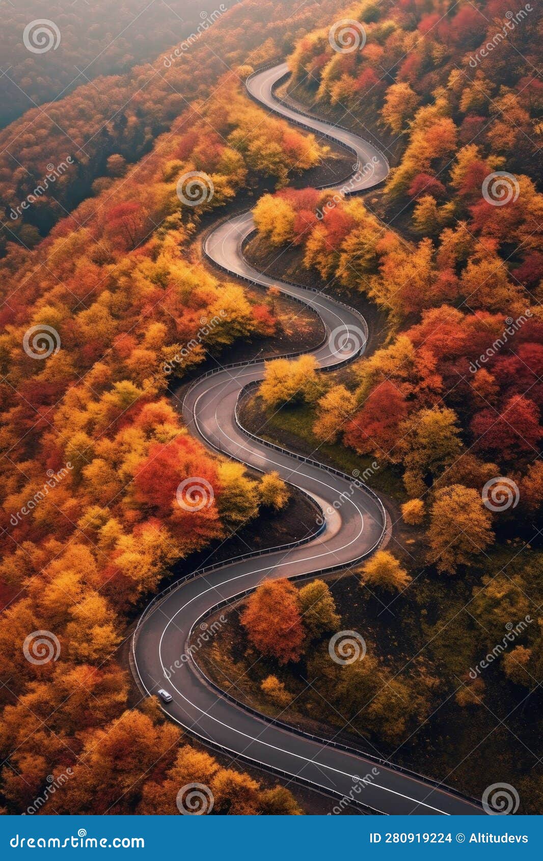 Aerial View of Winding Roads in Fall Stock Illustration - Illustration ...