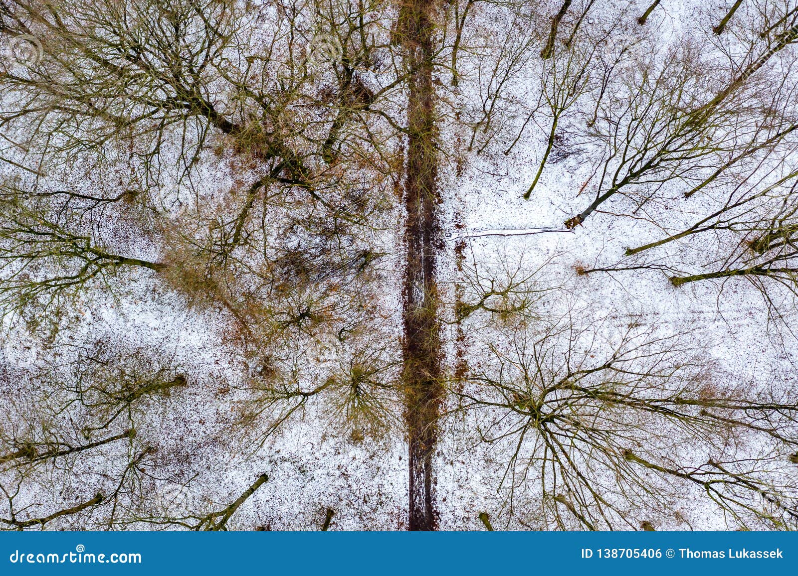 Aerial View of the Winter Forest with Path from Above Stock Photo ...