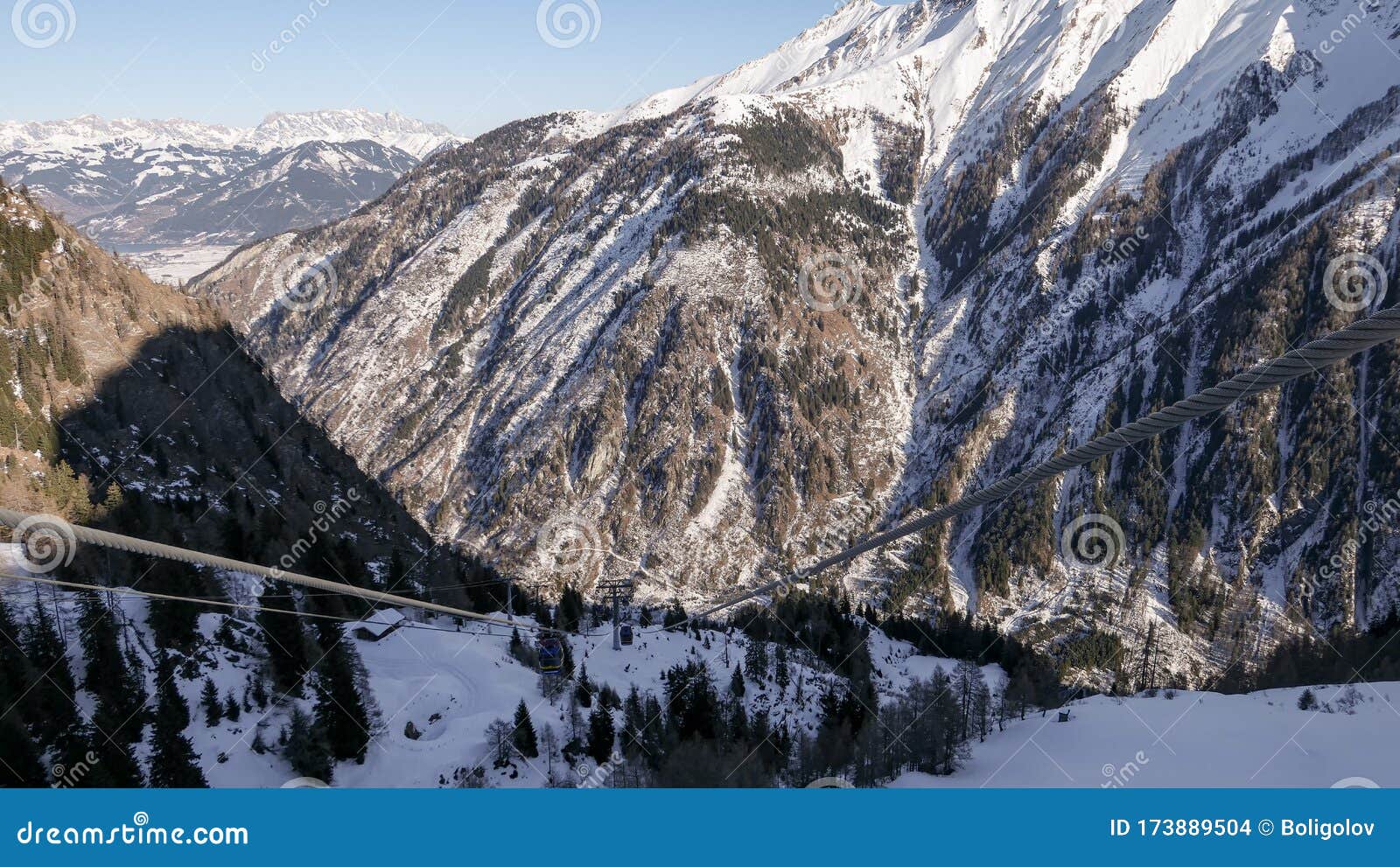 Aerial View of Winter Slope of Alps with Sunny Ski Pathways Stock Photo ...
