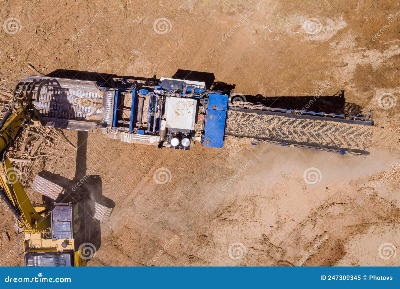 Aerial View on Wood Chipping Machine Chipper Process Stock Image ...
