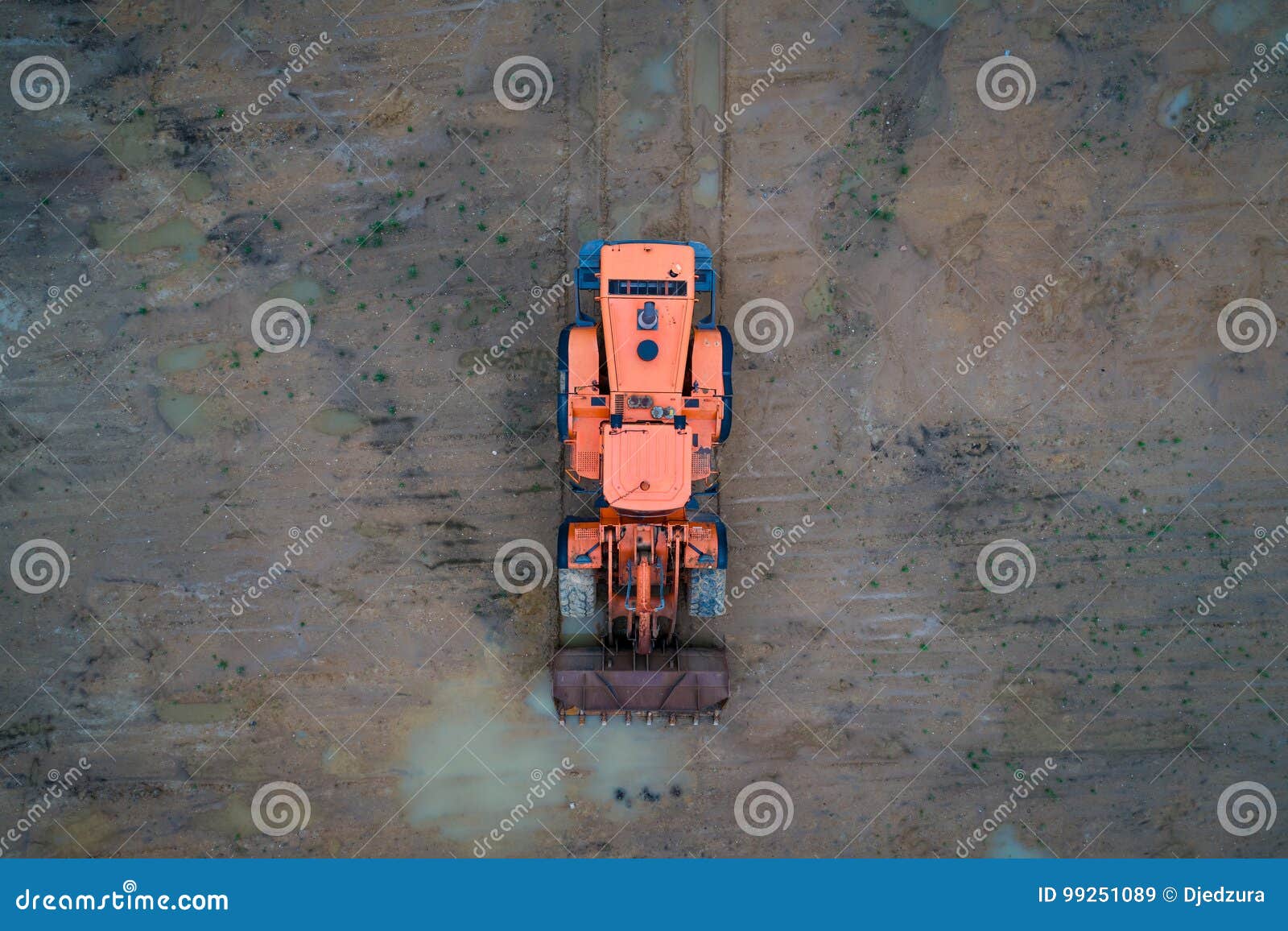 Aerial View of Working Orange Loader Bulldozer Stock Image - Image of ...