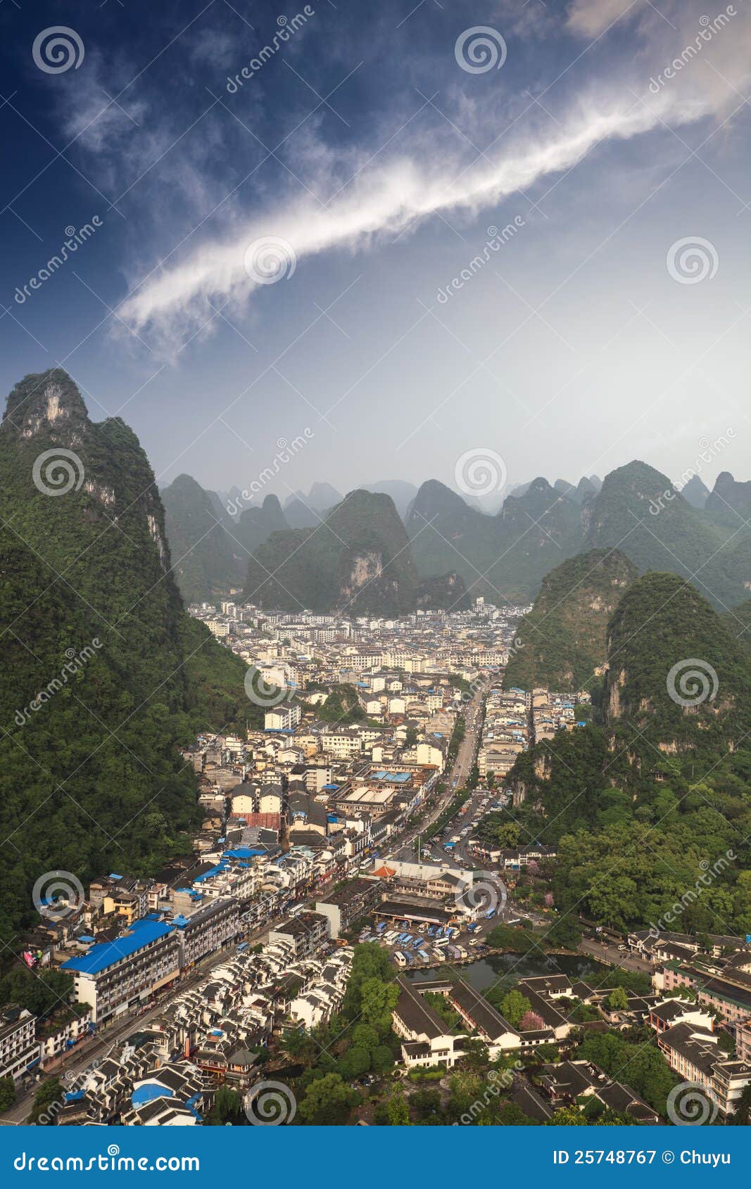 Aerial View of the Yangshuo County Stock Image - Image of scenery, blue ...
