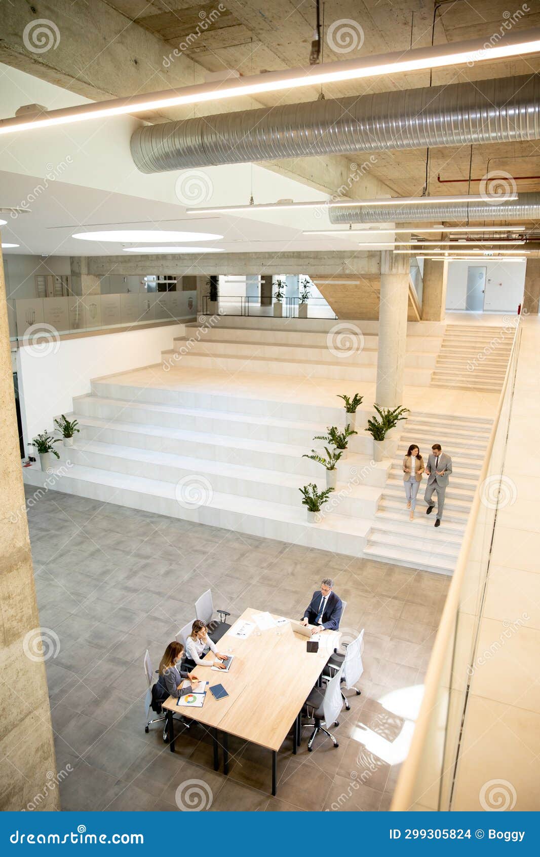 Aerial View at Young Startup Team Working in the Office Stock Photo ...