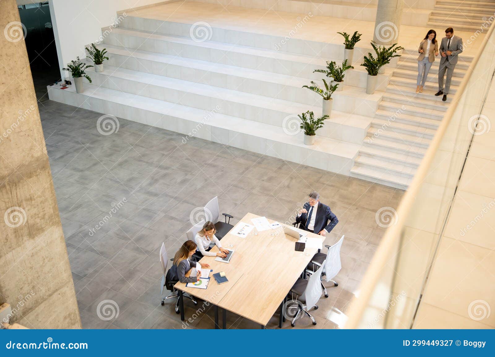 Aerial View at Young Startup Team Working in the Office Stock Image ...
