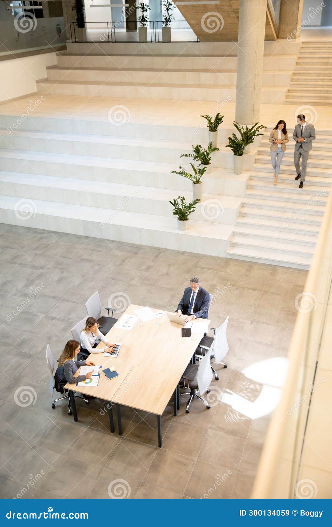 Aerial View at Young Startup Team Working in the Office Stock Image ...
