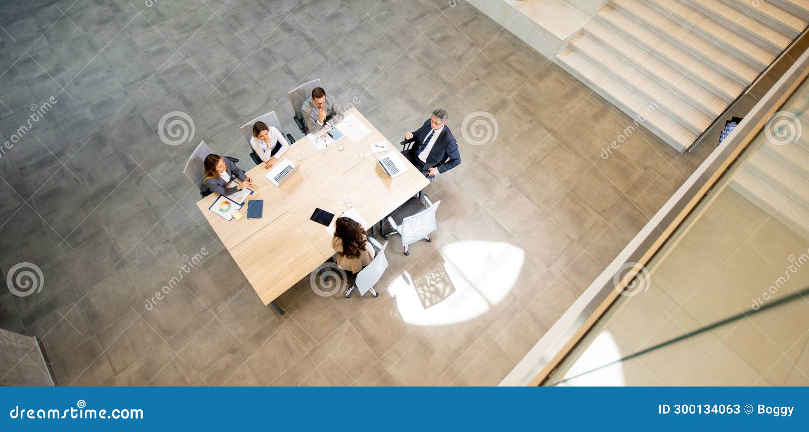 Aerial View at Young Startup Team Working in the Office Stock Image ...