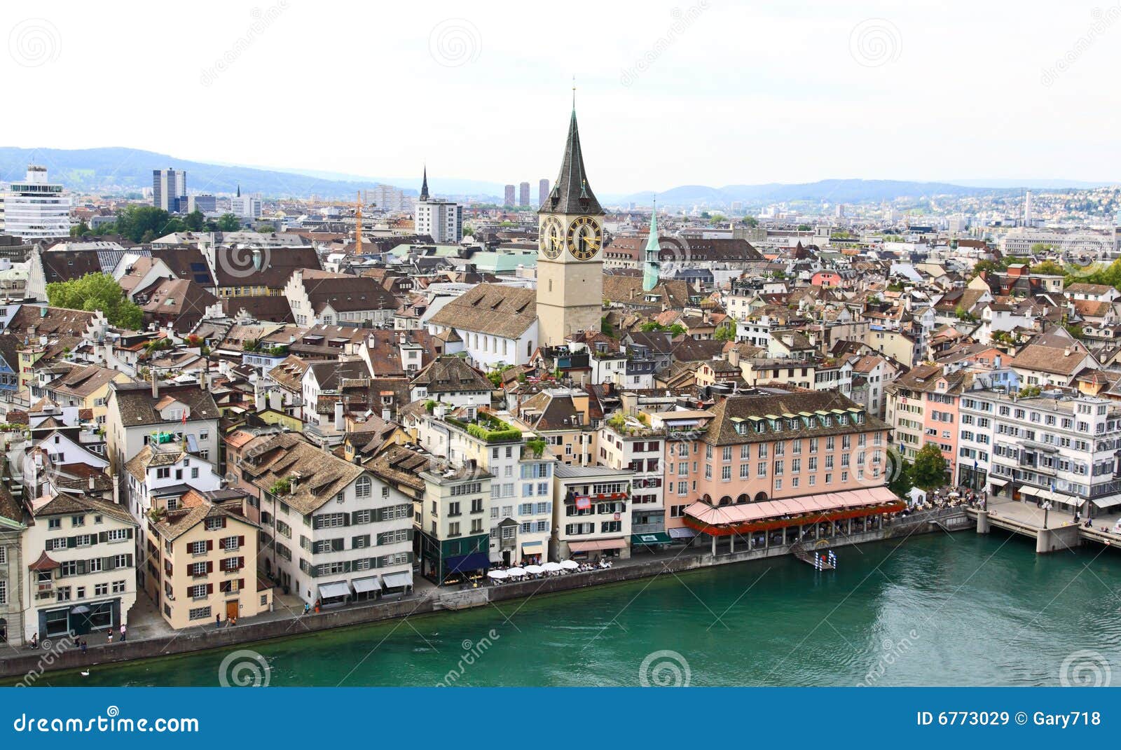 Zurich Cityscape With Predigerkirche Church And Roses Flowers In ...
