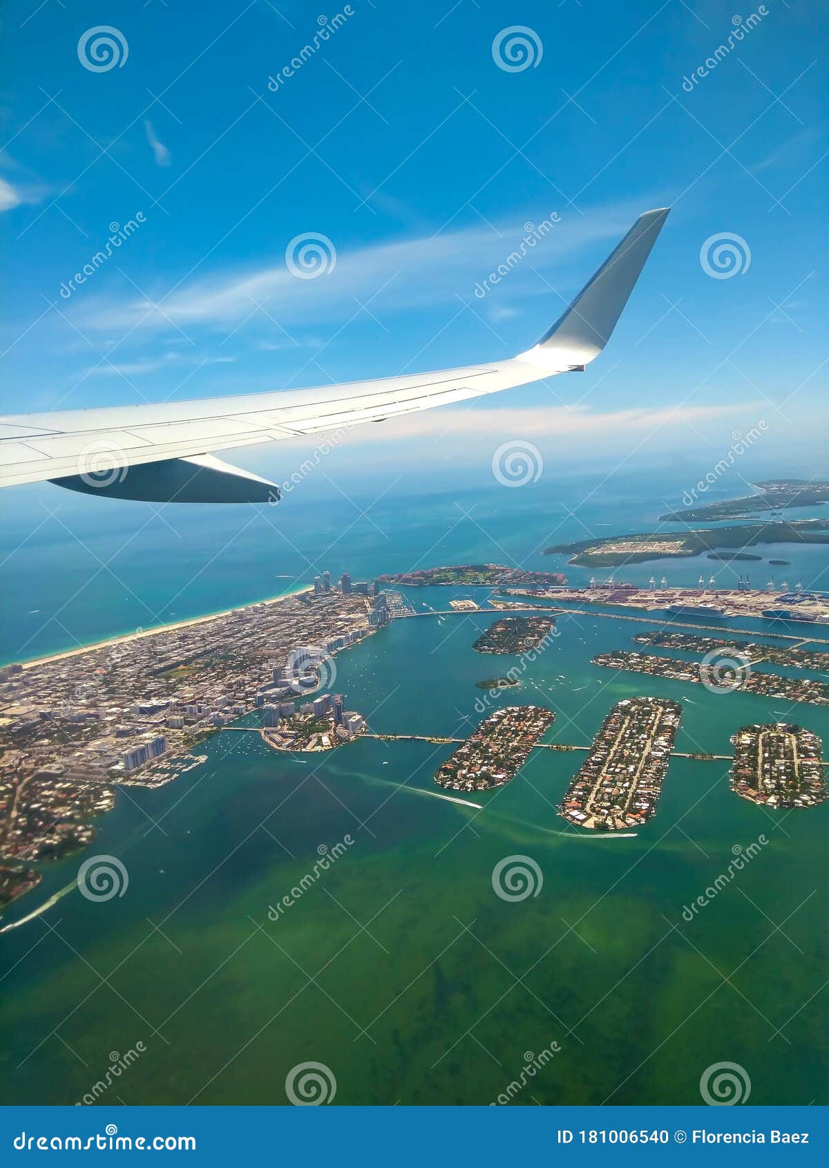 Aerial Wing Airplane in Miami Beach Stock Photo - Image of commercial ...