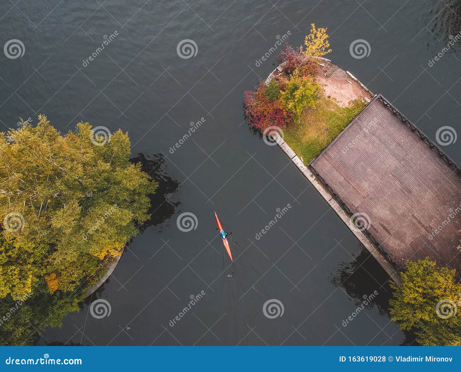 Aerialphoto Rower Training on the River in a Kayak Stock Photo - Image ...