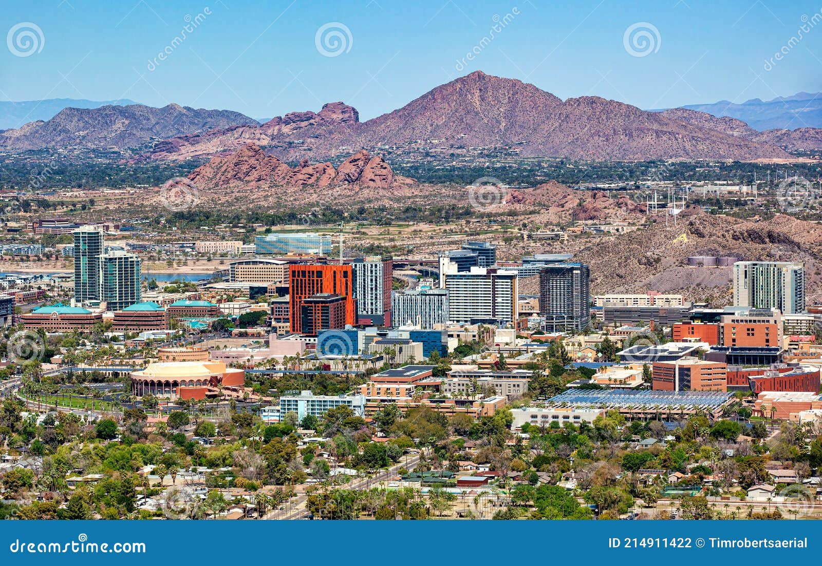 Growing Tempe, Arizona Skyline With Camelback Mountain In Phoenix In ... Growing Tempe, Arizona Skyline With Camelback Mountain In Phoenix In ...