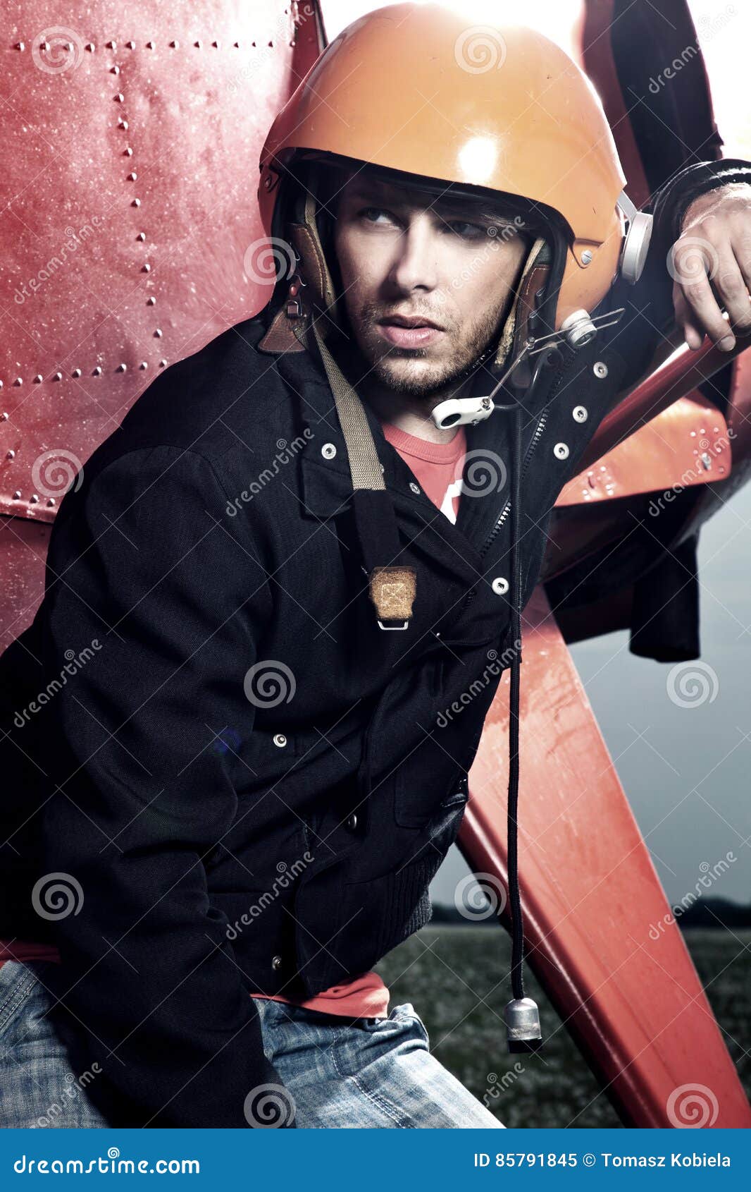 Aerobatic Pilot in the Orange Helmet Stock Image - Image of orange ...