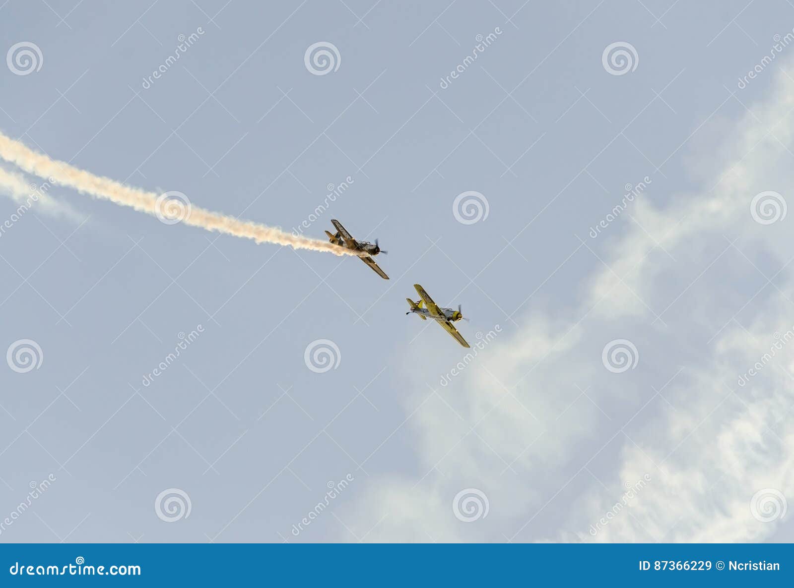 Aerobatic Pilots Training in the Blue Sky, Airplanes with Colored Trace ...