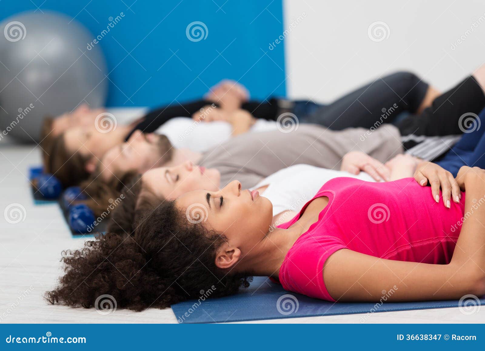 Aerobics Class Practising Deep Breathing Stock Image - Image of person ...