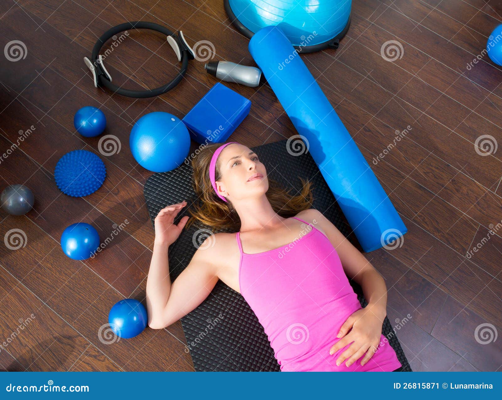 Aerobics Woman Tired Resting Lying on Mat Stock Image - Image of ...