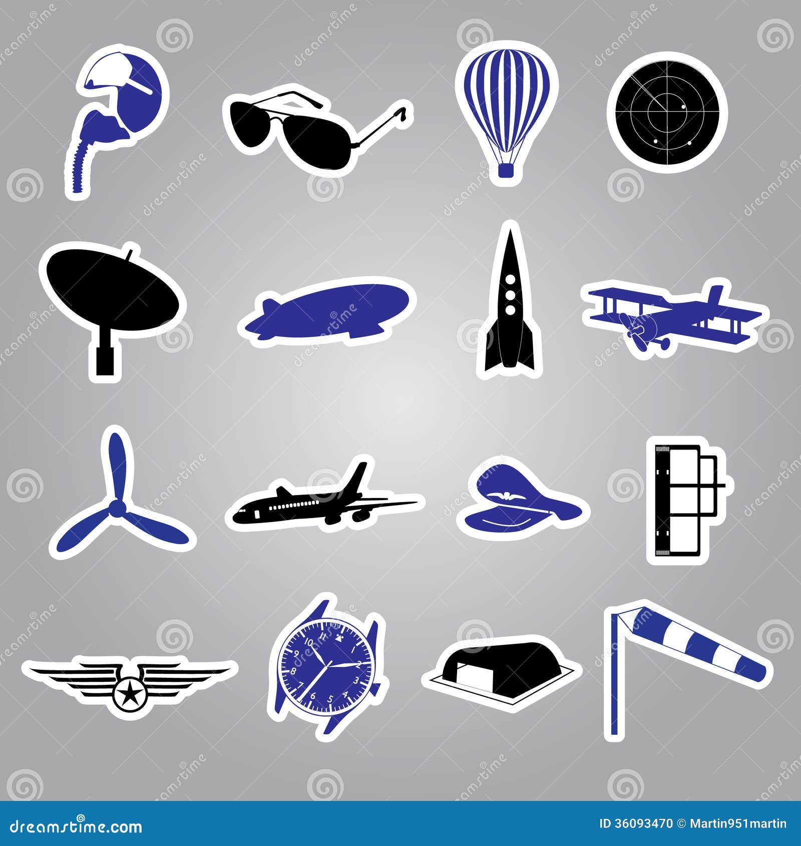 Aeronautical Icons Stickers Eps10 Stock Vector - Illustration of hangar ...