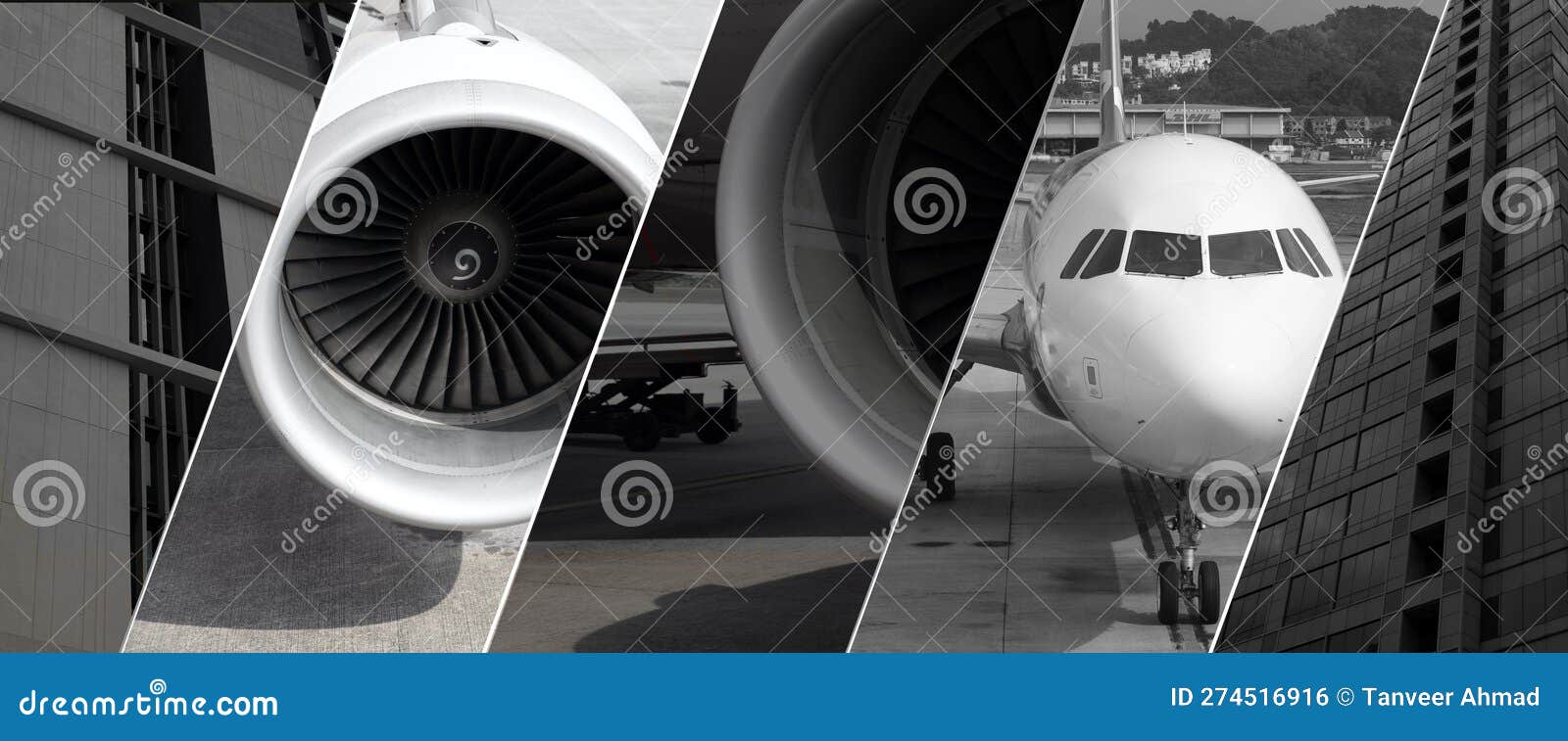 Aeroplane Engine and Front View on Black and White Travel Theme Banner ...