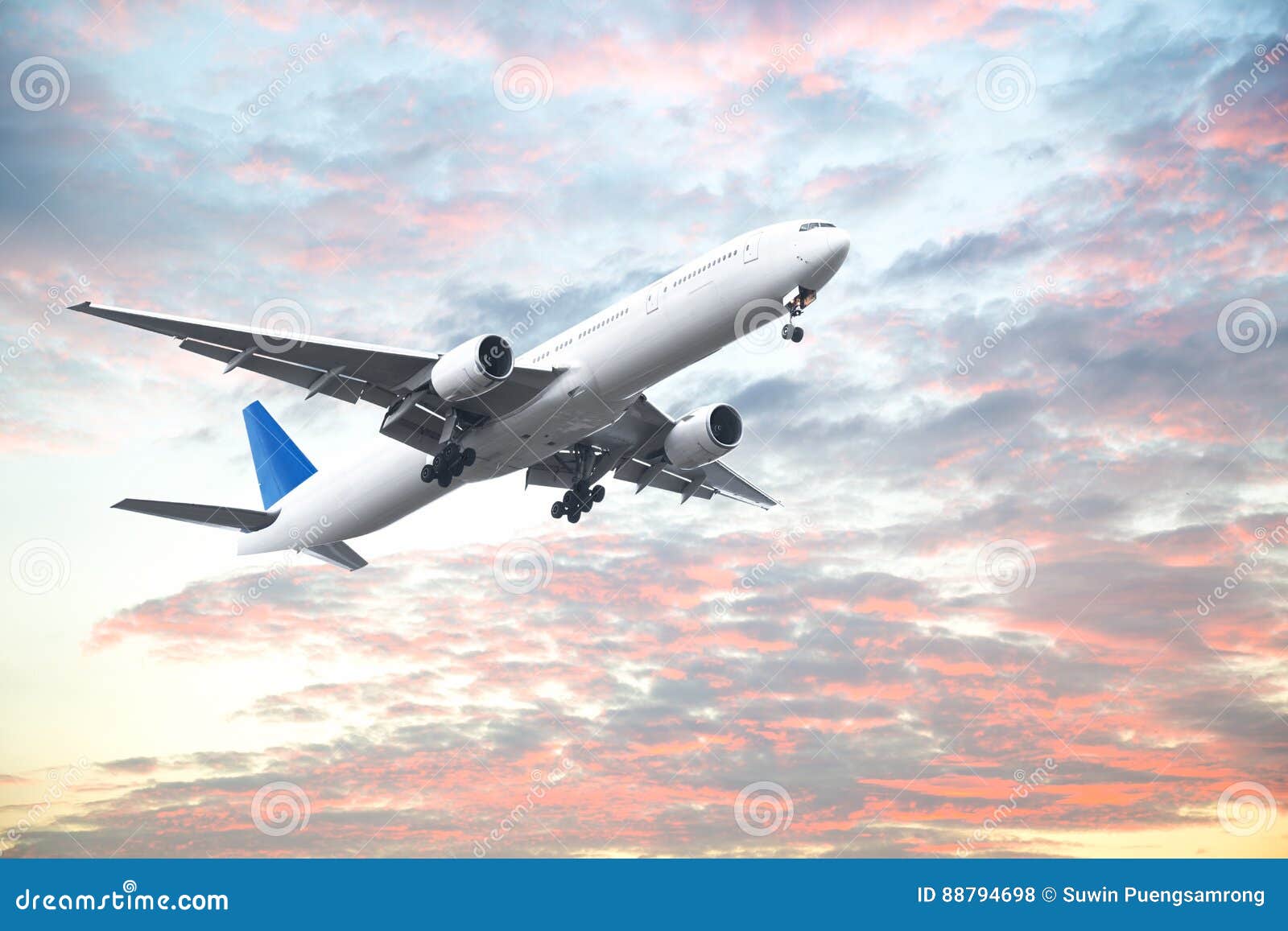 Aeroplane Flying in Sunset Sky with Beautiful Cloud Stock Photo - Image ...