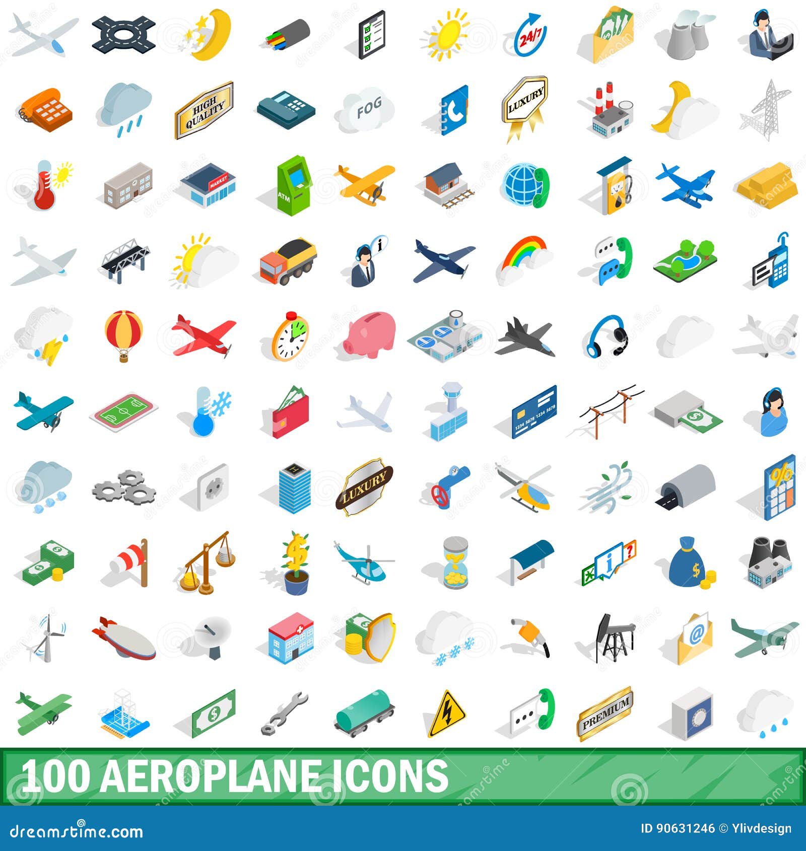 100 Aeroplane Icons Set, Isometric 3d Style Stock Vector - Illustration ...