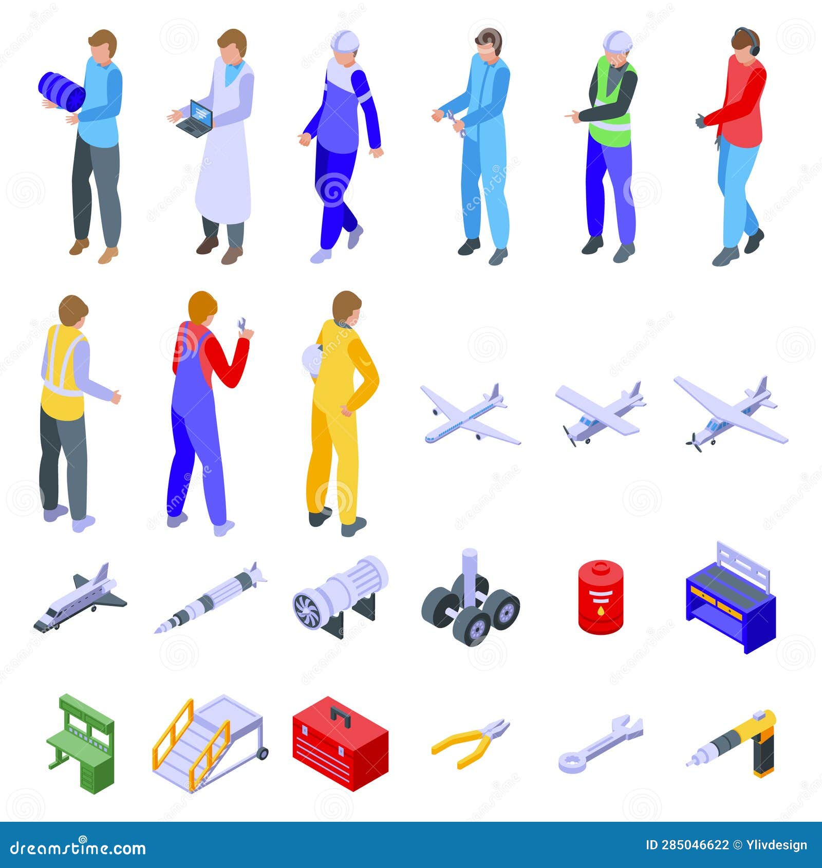 Aerospace Engineer Icons Set Isometric Vector. Engine Work Stock ...