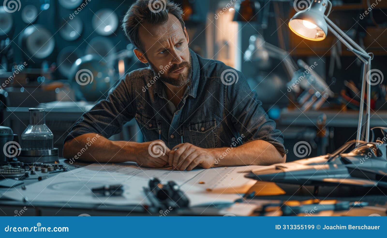 Aerospace Engineer Meticulously Crafting Precise Futuristic Spacecraft ...