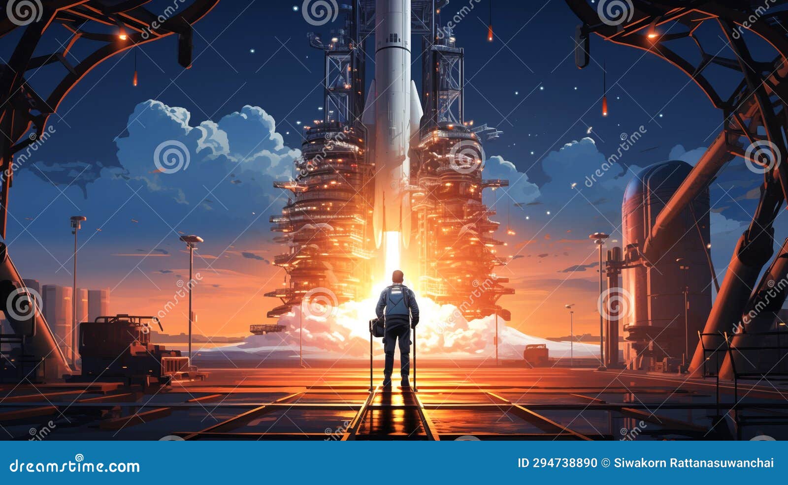 An Aerospace Engineer Preparing for a Rocket Launch, Standing in Front ...