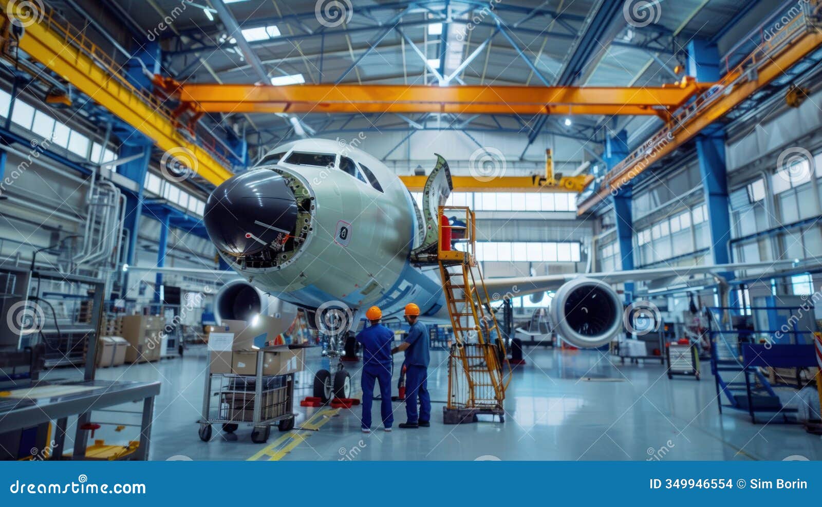 An Aerospace Manufacturing Facility with Workers Assembling Stock ...