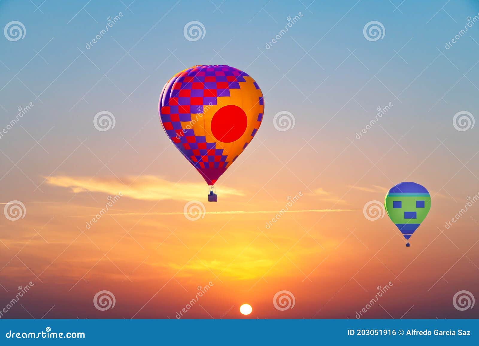 Aerostatic Balloons Flying at Sunrise Stock Photo - Image of ...