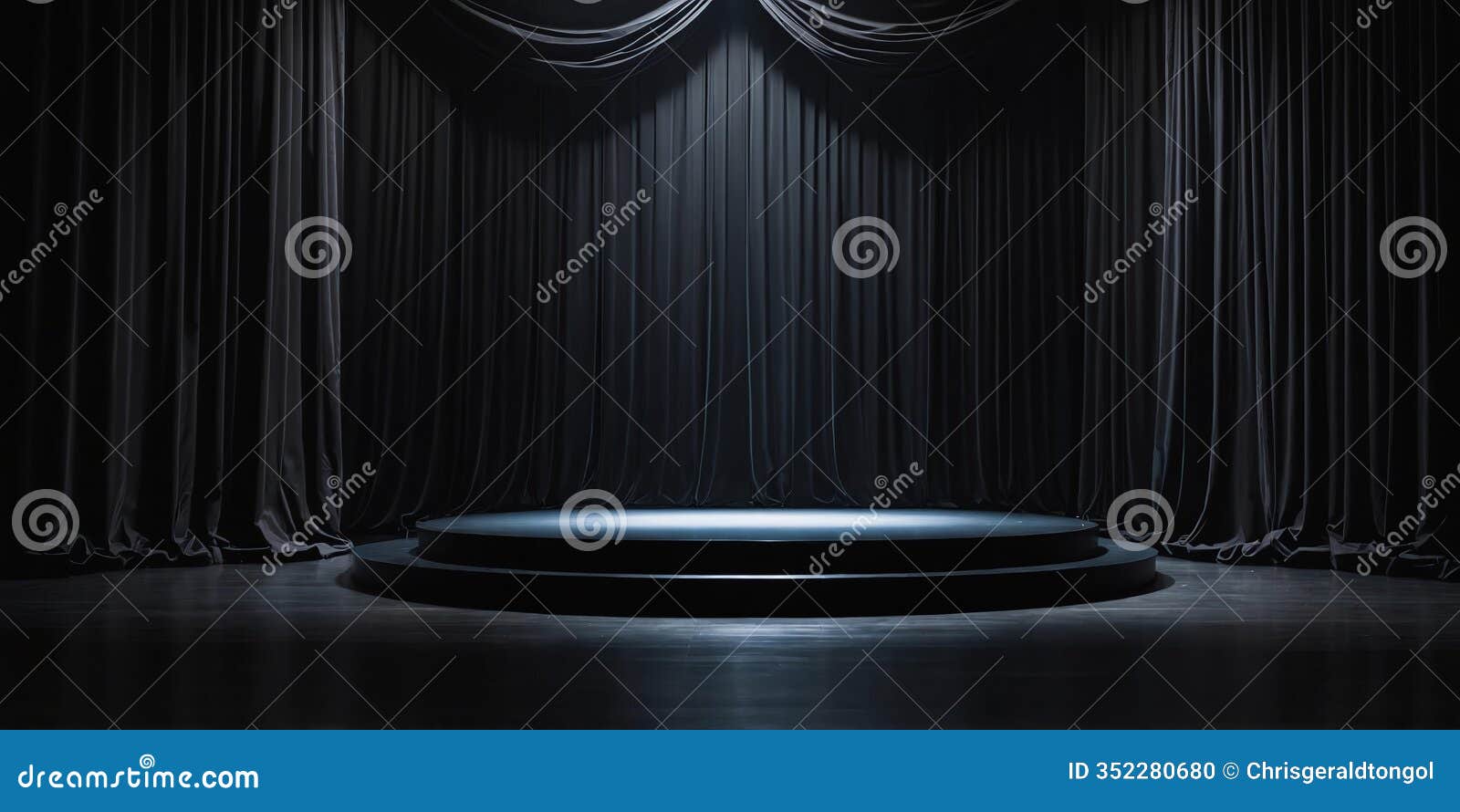 Black Draped Stage With Checkerboard Floor And Pedestal. Stock Photo ...