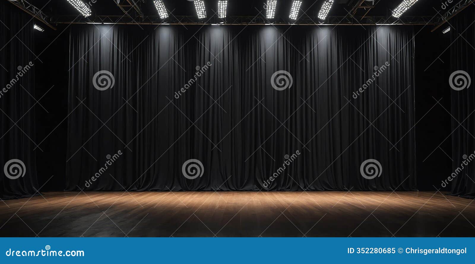 Black Draped Stage With Checkerboard Floor And Pedestal. Stock Photo ...