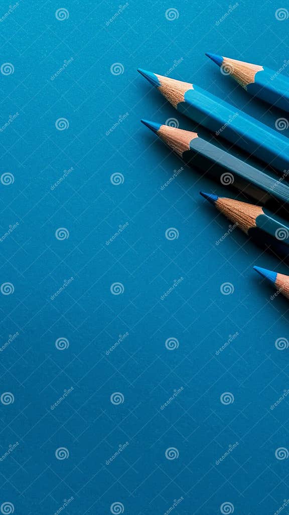 Aesthetic Blue Background with Blue Pencils. Copy Space. Educational ...