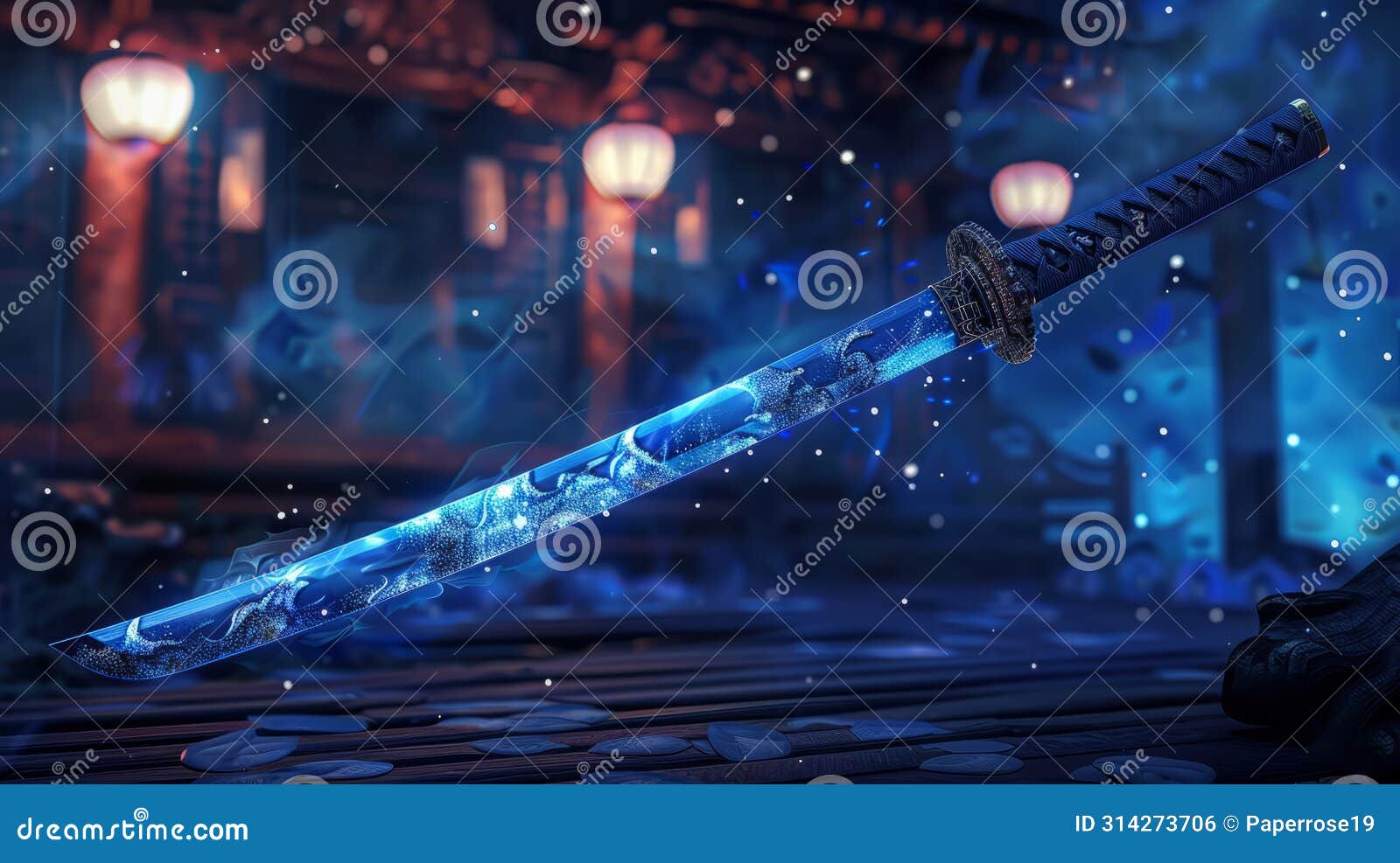 Aesthetic Blue Katana Design Stock Illustration - Illustration of ...