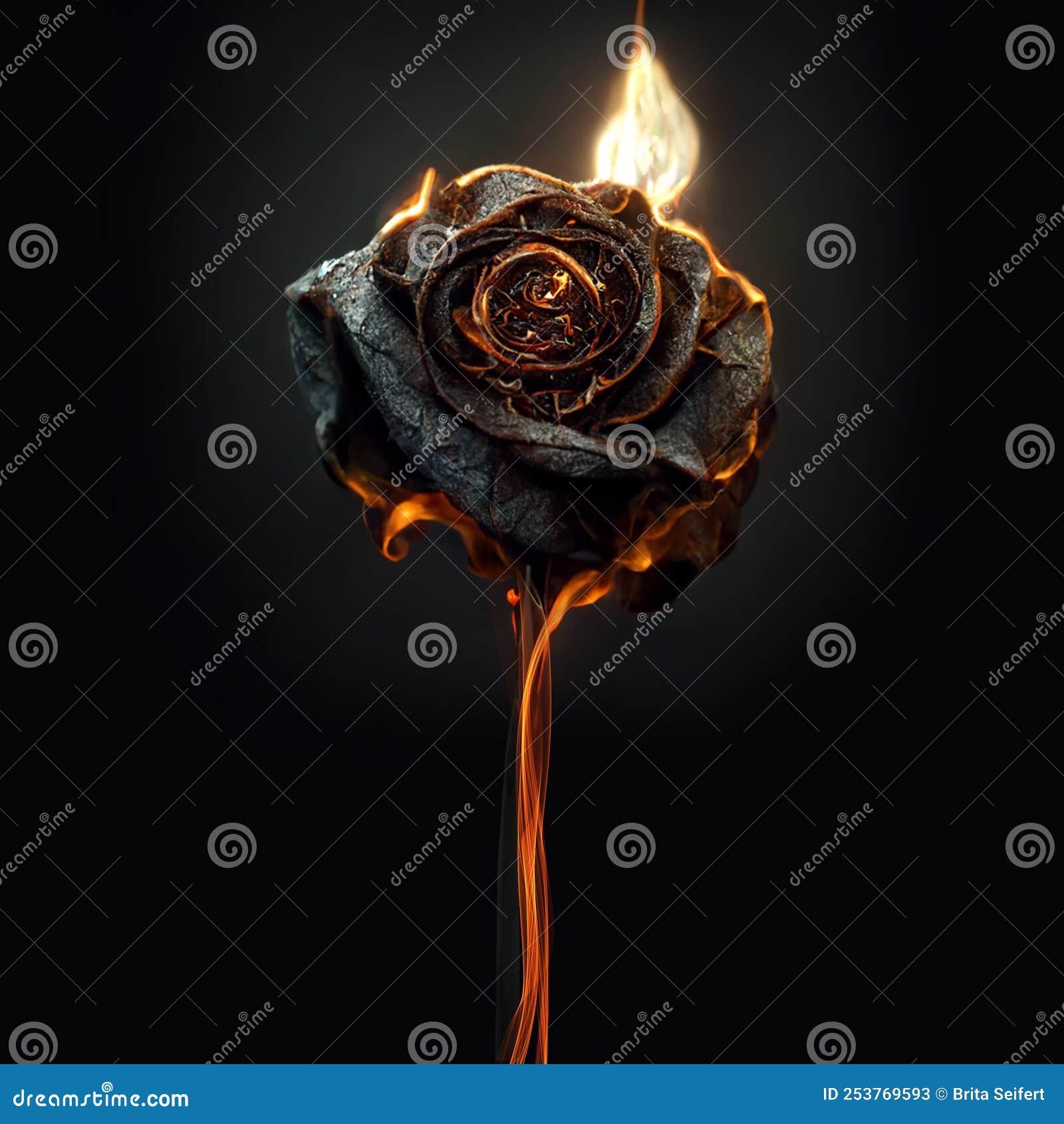 Aesthetic Burning Rose Flower, Realistic Flame Effect on Dark ...