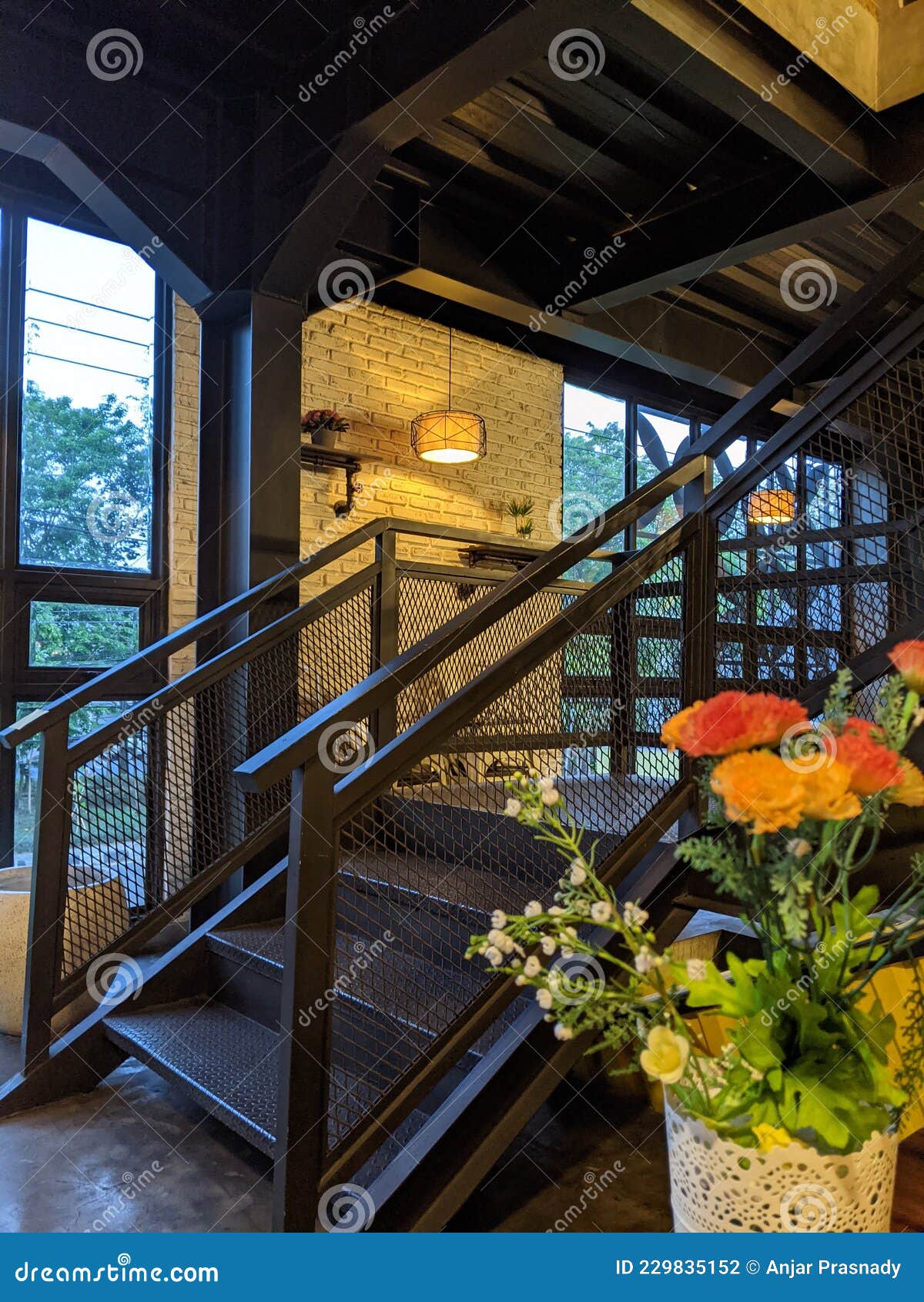 Aesthetic Cafe Counter With Hanging Light Bulbs Stock Image ...