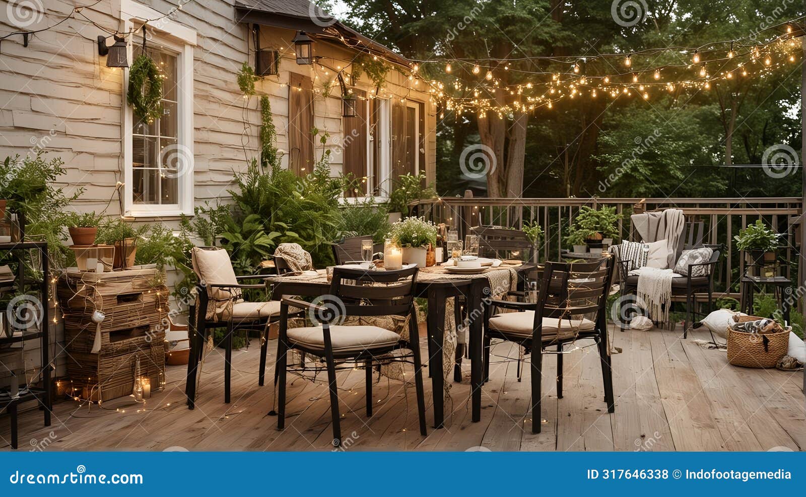 Aesthetic Dining Table and Chairs on a Patio or Deck, Surrounded by ...