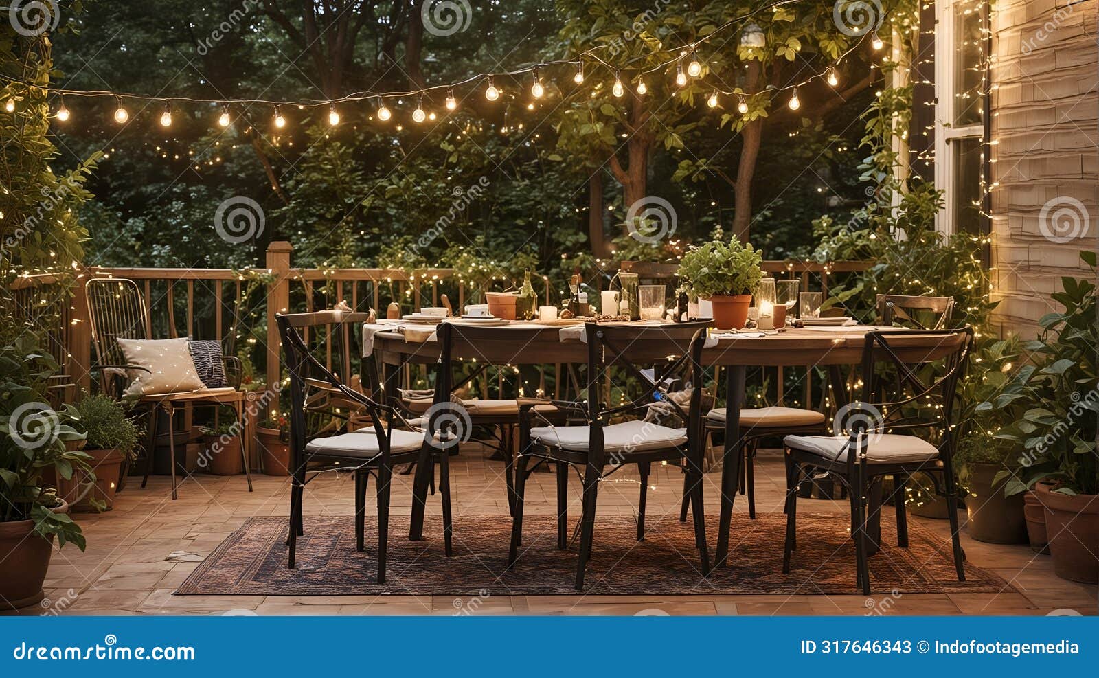 Aesthetic Dining Table and Chairs on a Patio or Deck, Surrounded by ...