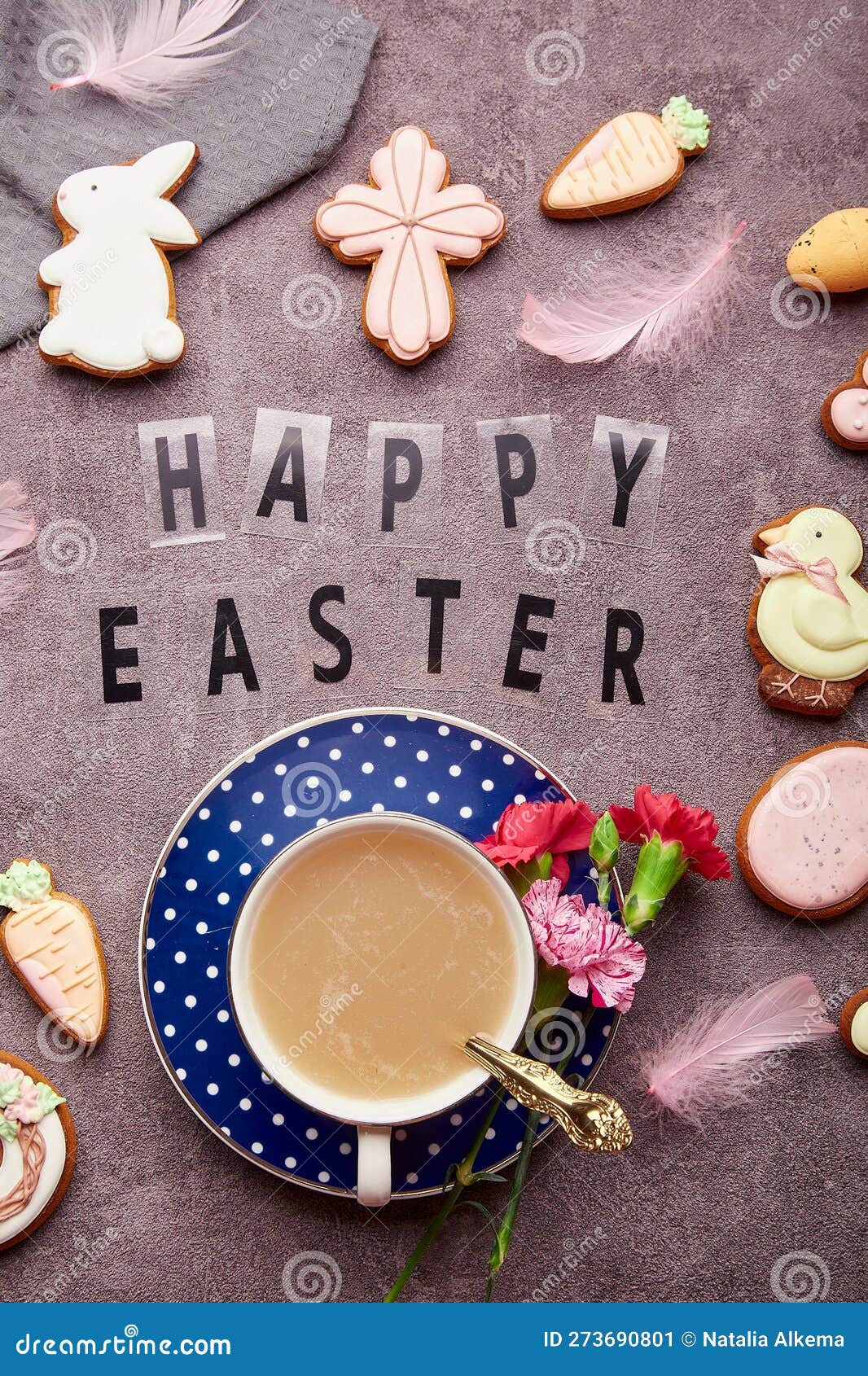 Aesthetic Easter Background with Text Happy Easter. Stylish Decorated ...