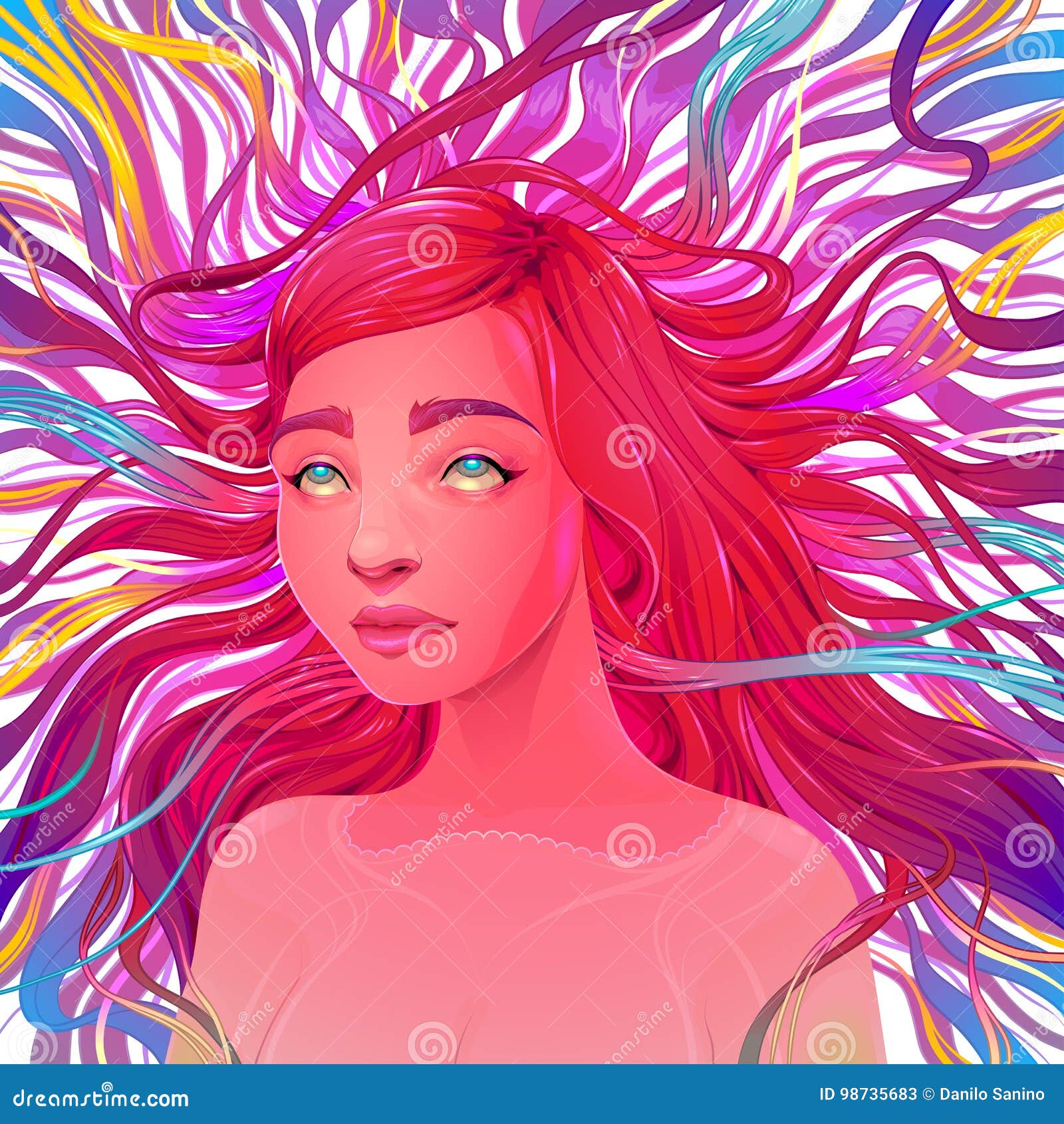 Aesthetic Ecstatic, Portrait Of A Beautiful Woman. Cartoon Vector ...