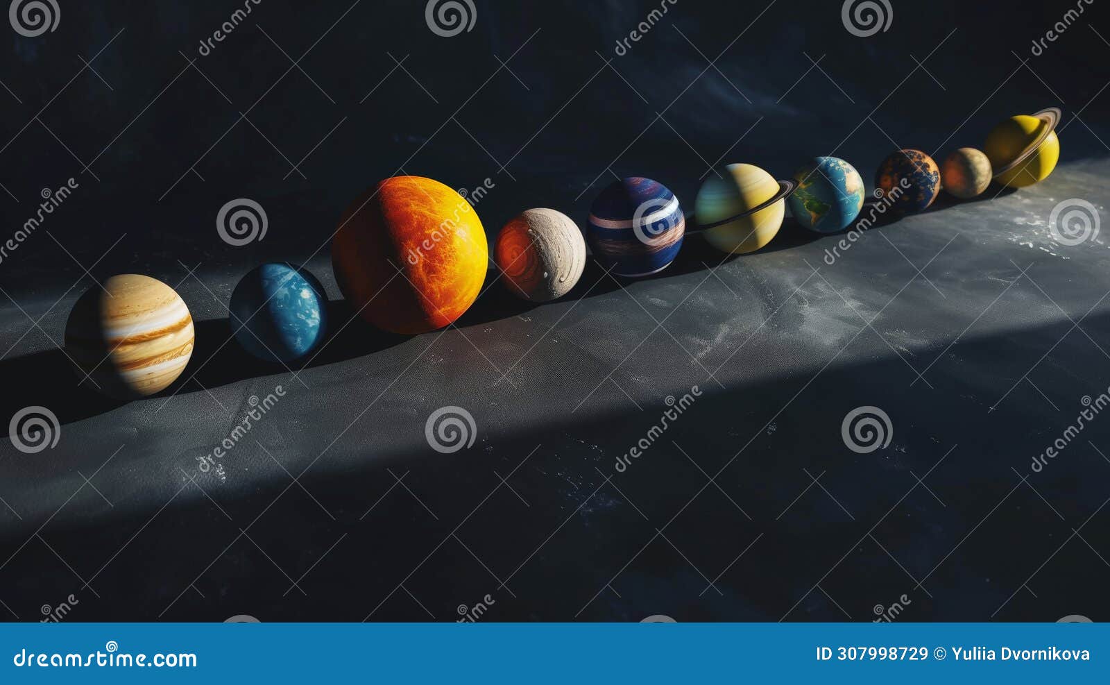 Aesthetic Flat Lay Realistic Planet Models. Black Background. Space And ...